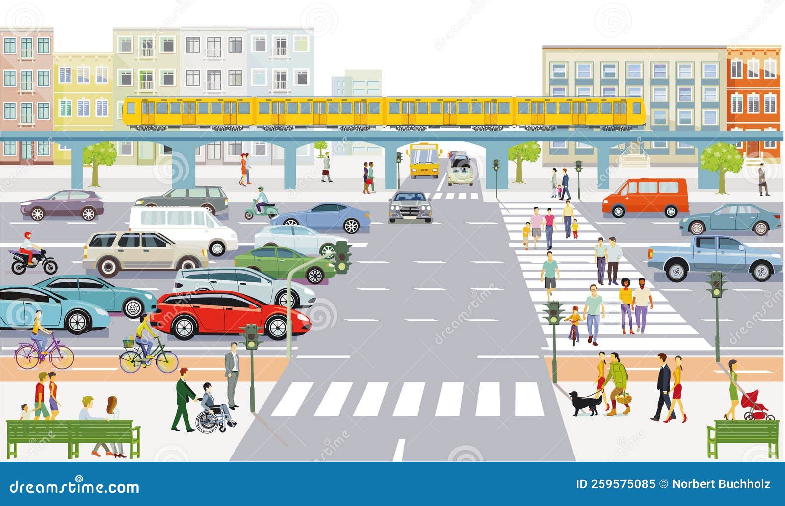 Car On The Road Junction In Traffic Jam With Pedestrian Crossing