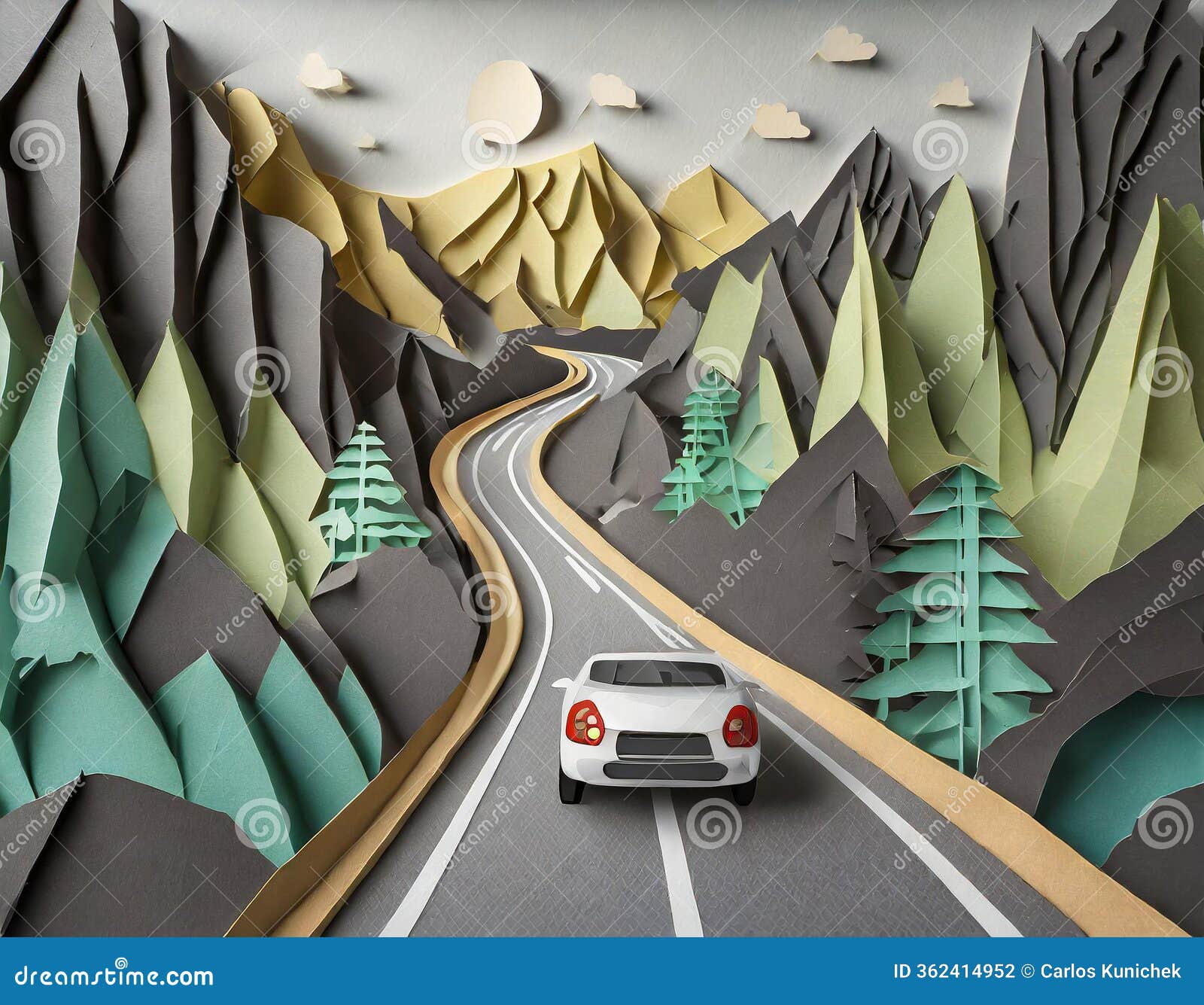 Car on Road in Layered Paper Style - Generated by Ai Stock Illustration ...