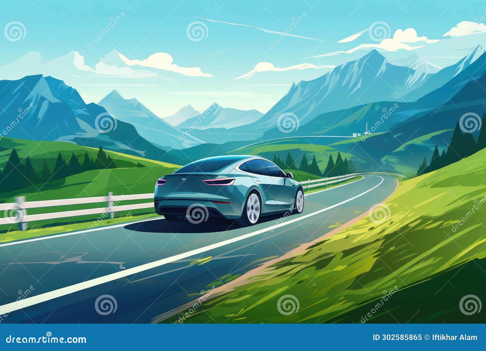 Red Electric Car Driving Into Parking Lot With Parking Assist System ...