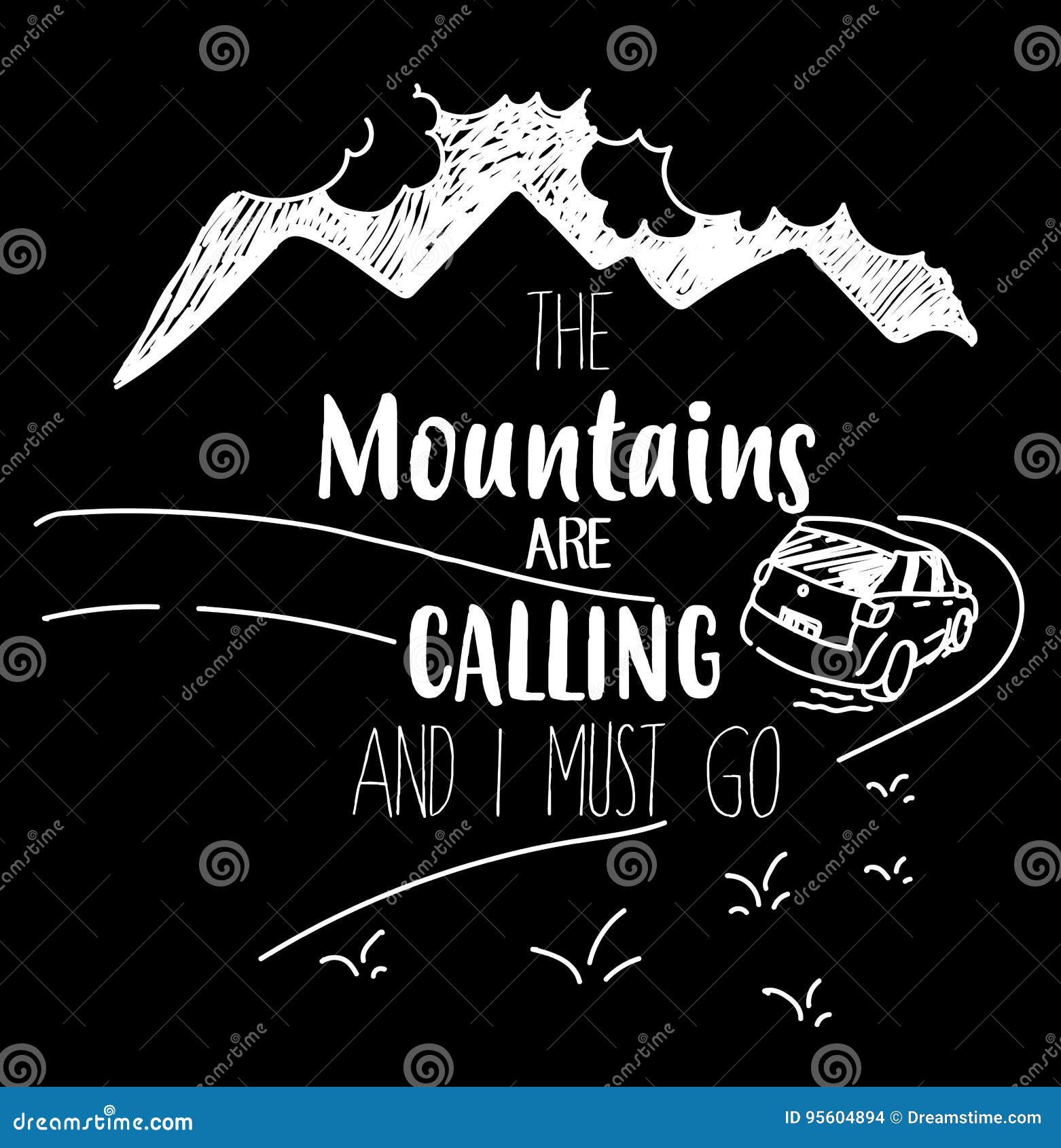 Car on the Road, Mountains are Calling. Stock Vector - Illustration of ...