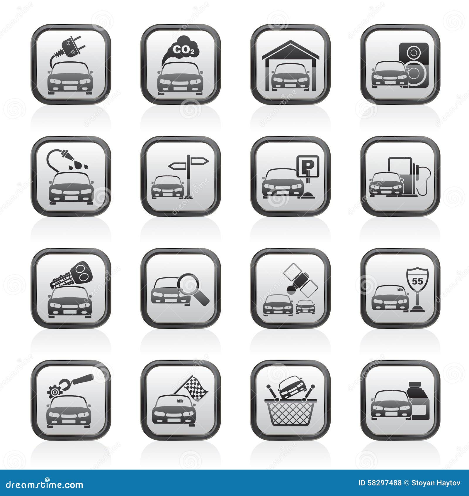 Car and Road Services Icons Stock Vector - Illustration of electric ...