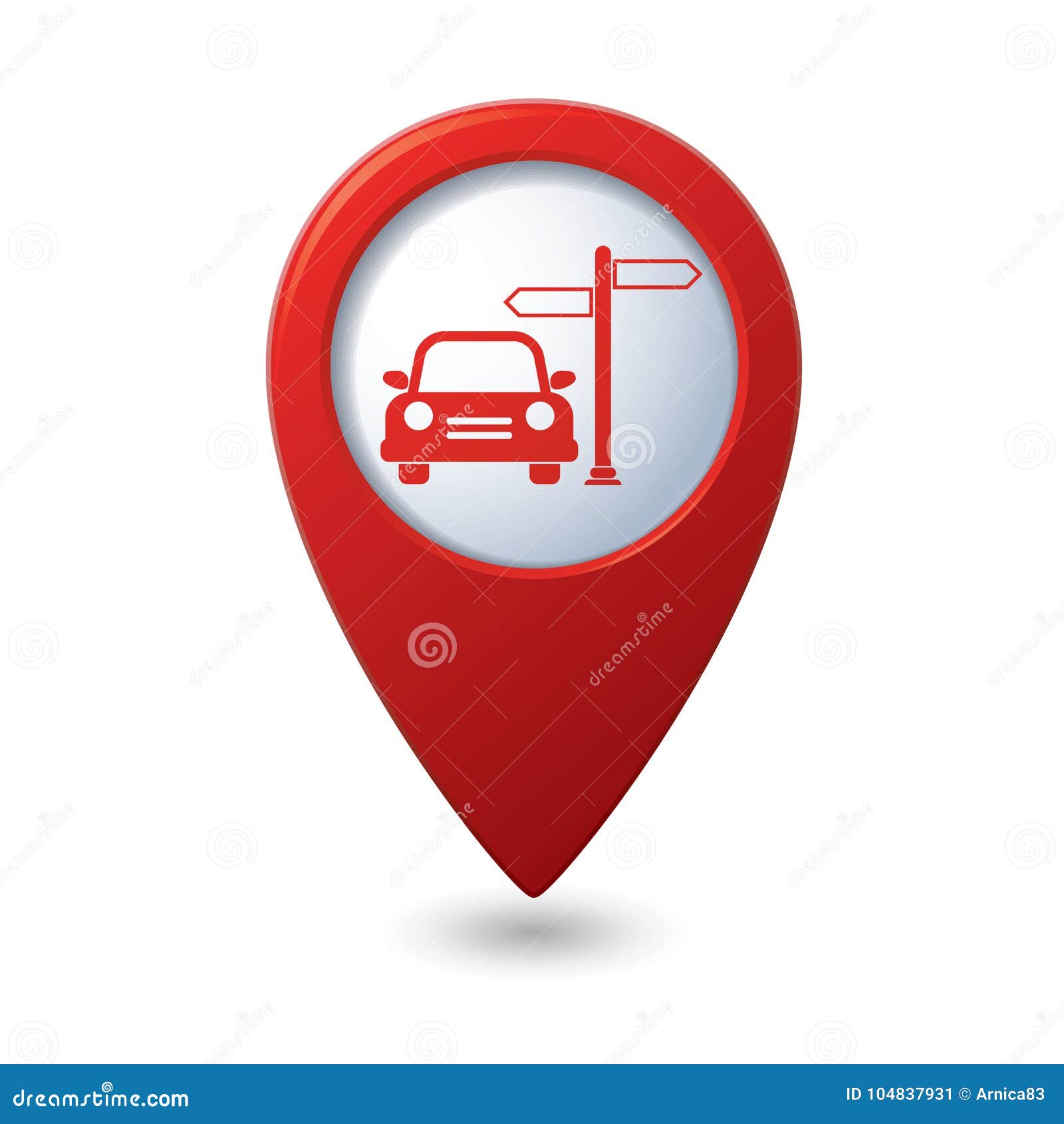 Car and Road Sign Icon on the Map Pointer Stock Vector - Illustration ...