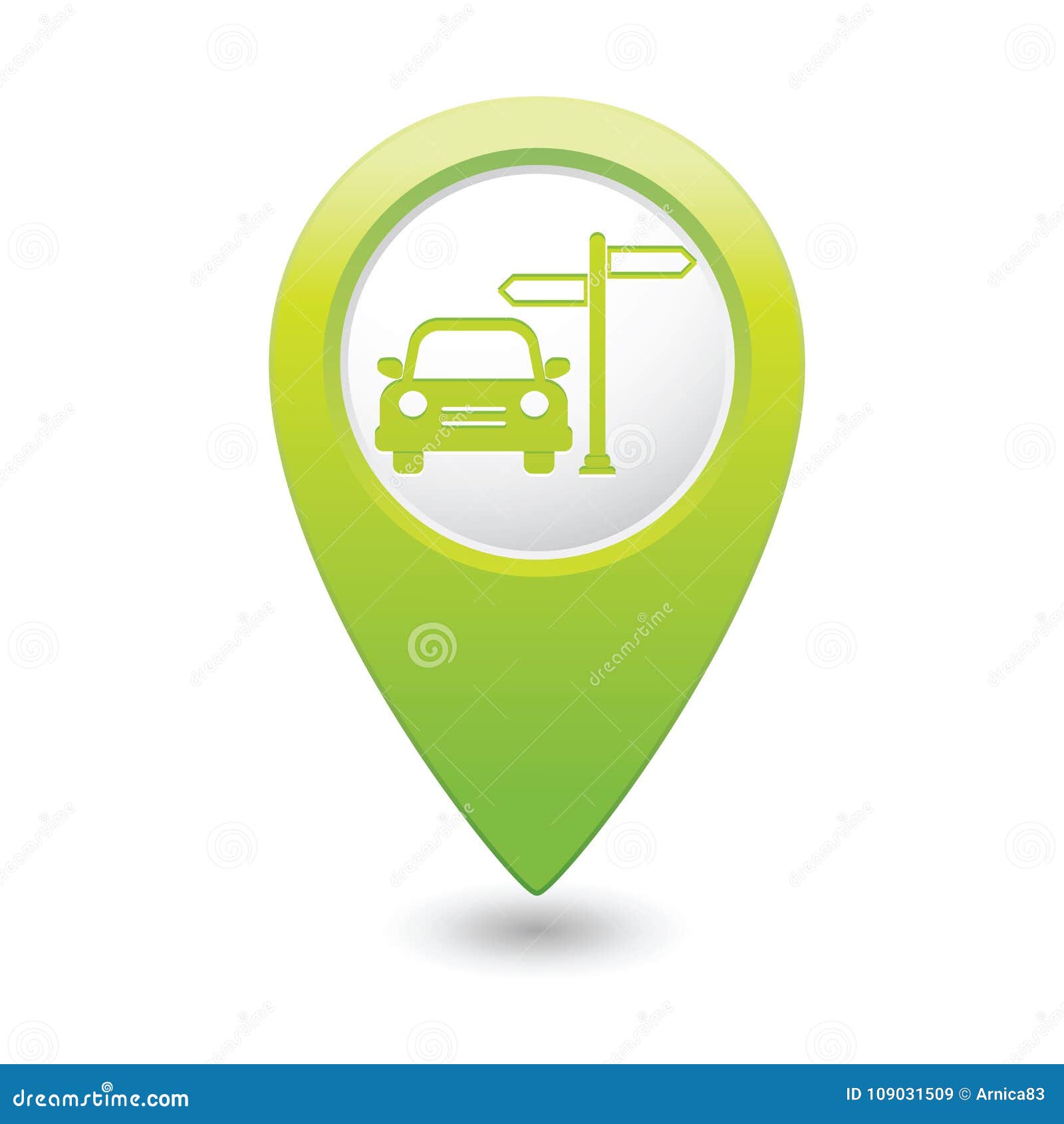 Car and Road Sign Icon on the Map Pointer Stock Vector - Illustration ...