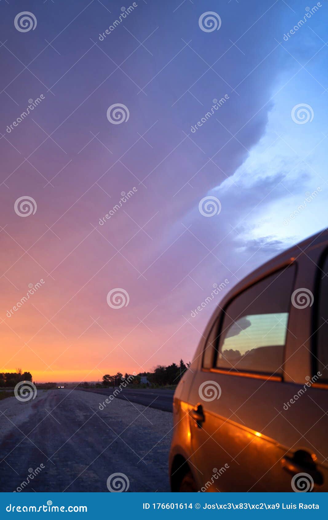 Car on a road at sunset stock photo. Image of land, speed - 176601614