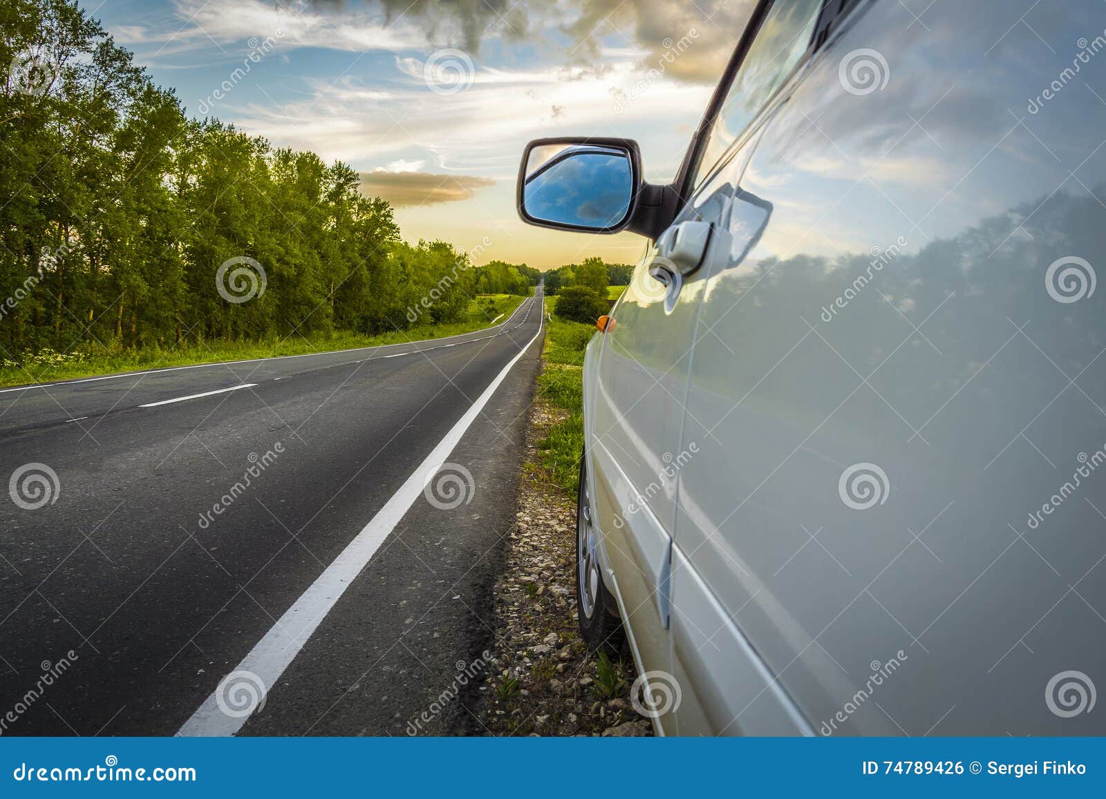 Car on roadside stock photo. Image of horizontal, roadside - 74789426