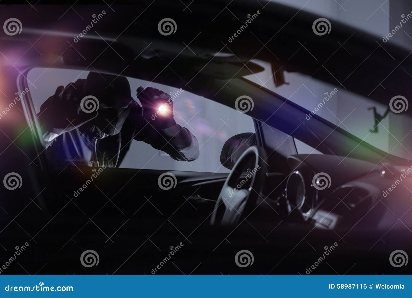 Car Robber with Flashlight stock photo. Image of cargo - 58987116