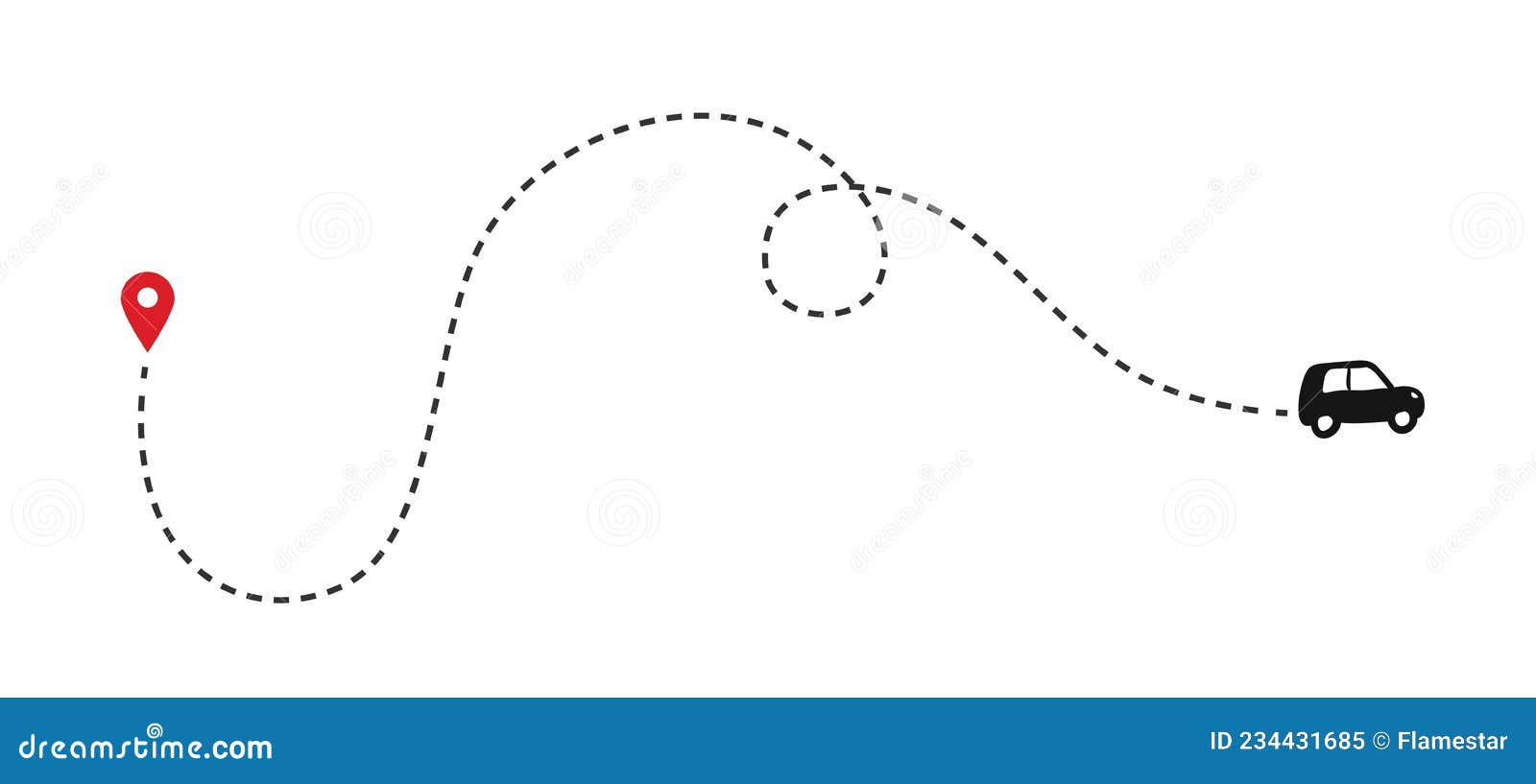 Car Route Concept with Automobile Path and Map Pointers. Stock ...