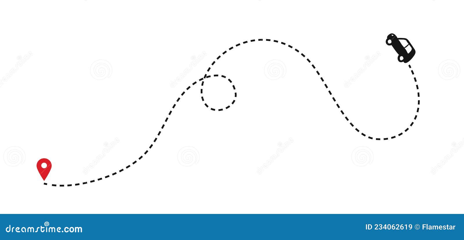 Car Route Concept with Automobile Path and Map Pointers. Isolated Stock ...