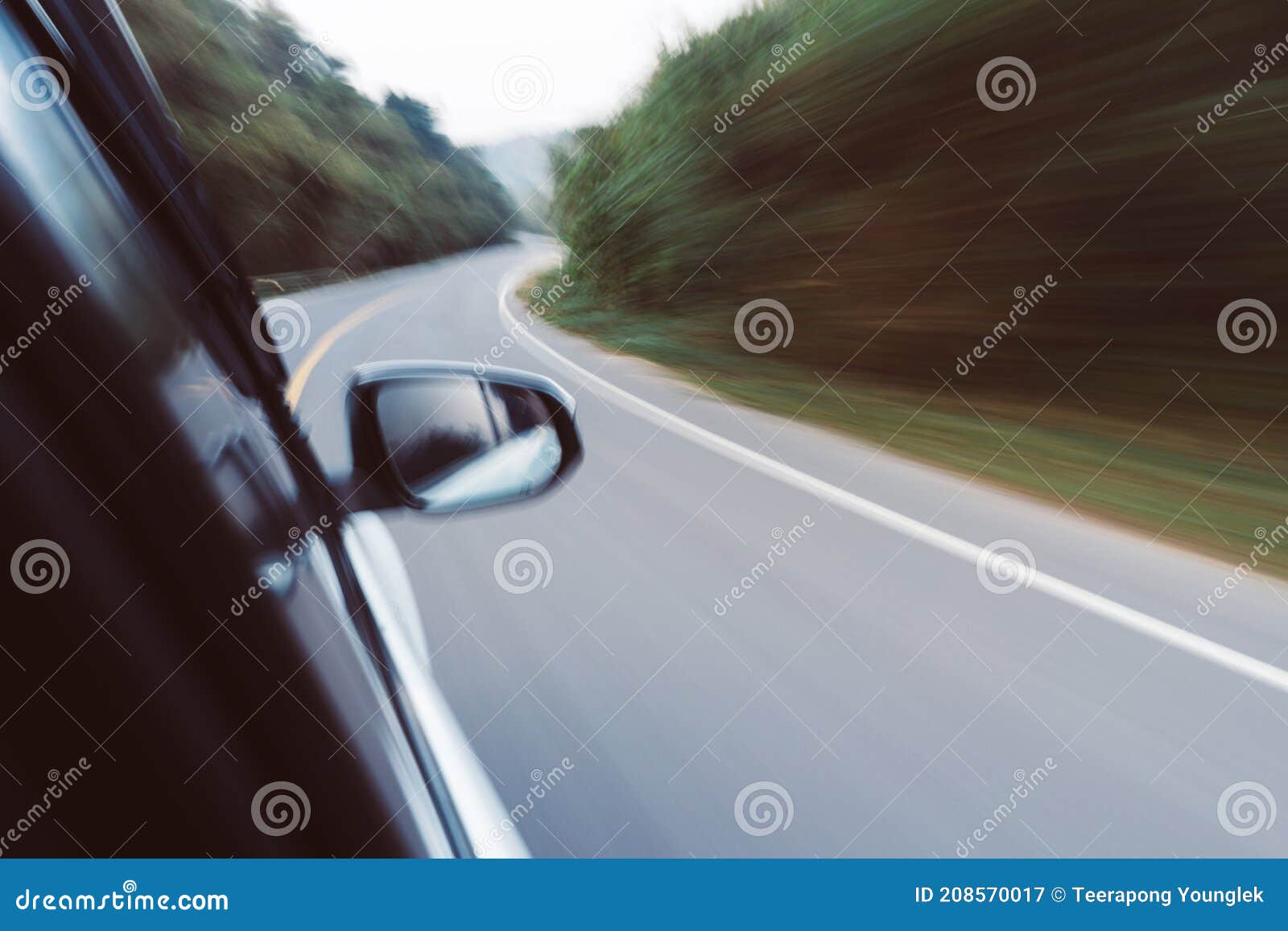 Car is Running on the Road, Looking from Inside the Car in the Morning ...