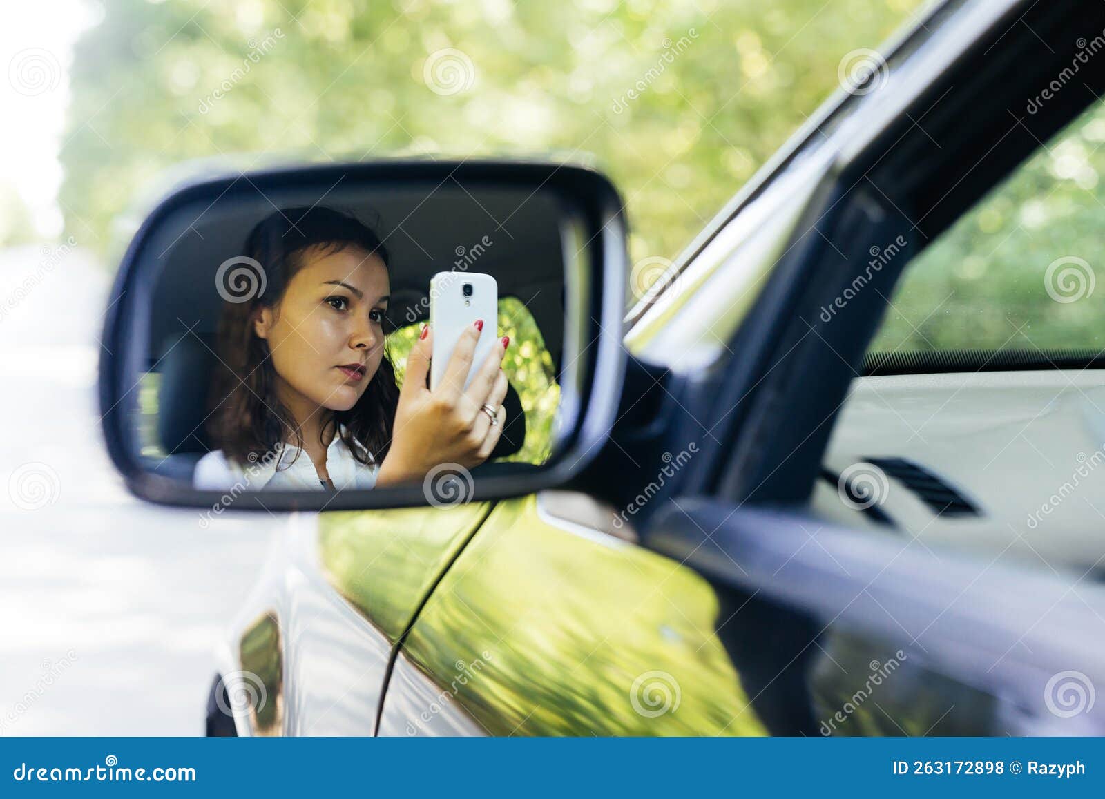Car`s side mirror stock photo. Image of pose, mirror - 263172898