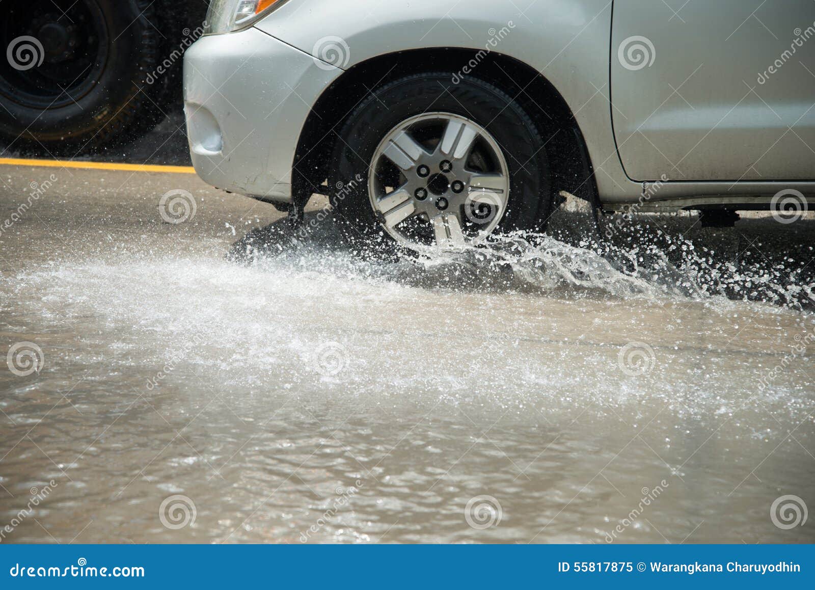 Car S Wheels Ride on Water Splashing Stock Image - Image of spray ...