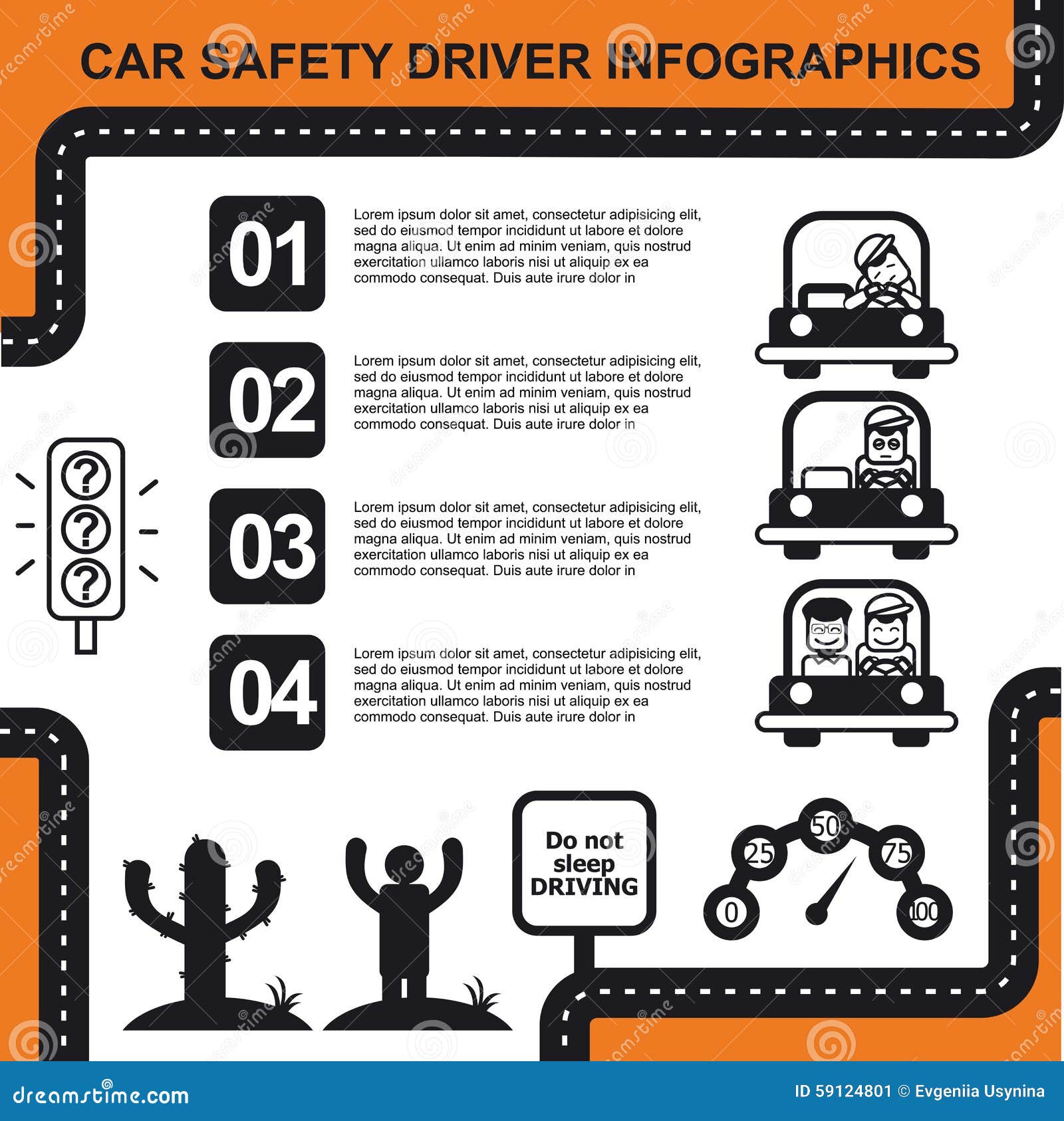 Car Safety Driver Infographic With Charts Vector Illustration ...