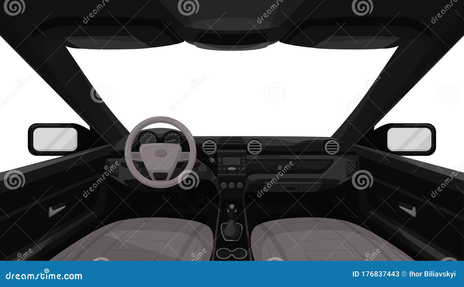 Car Salon. View from Inside of Vehicle. Dashboard Front Panel. Driver ...
