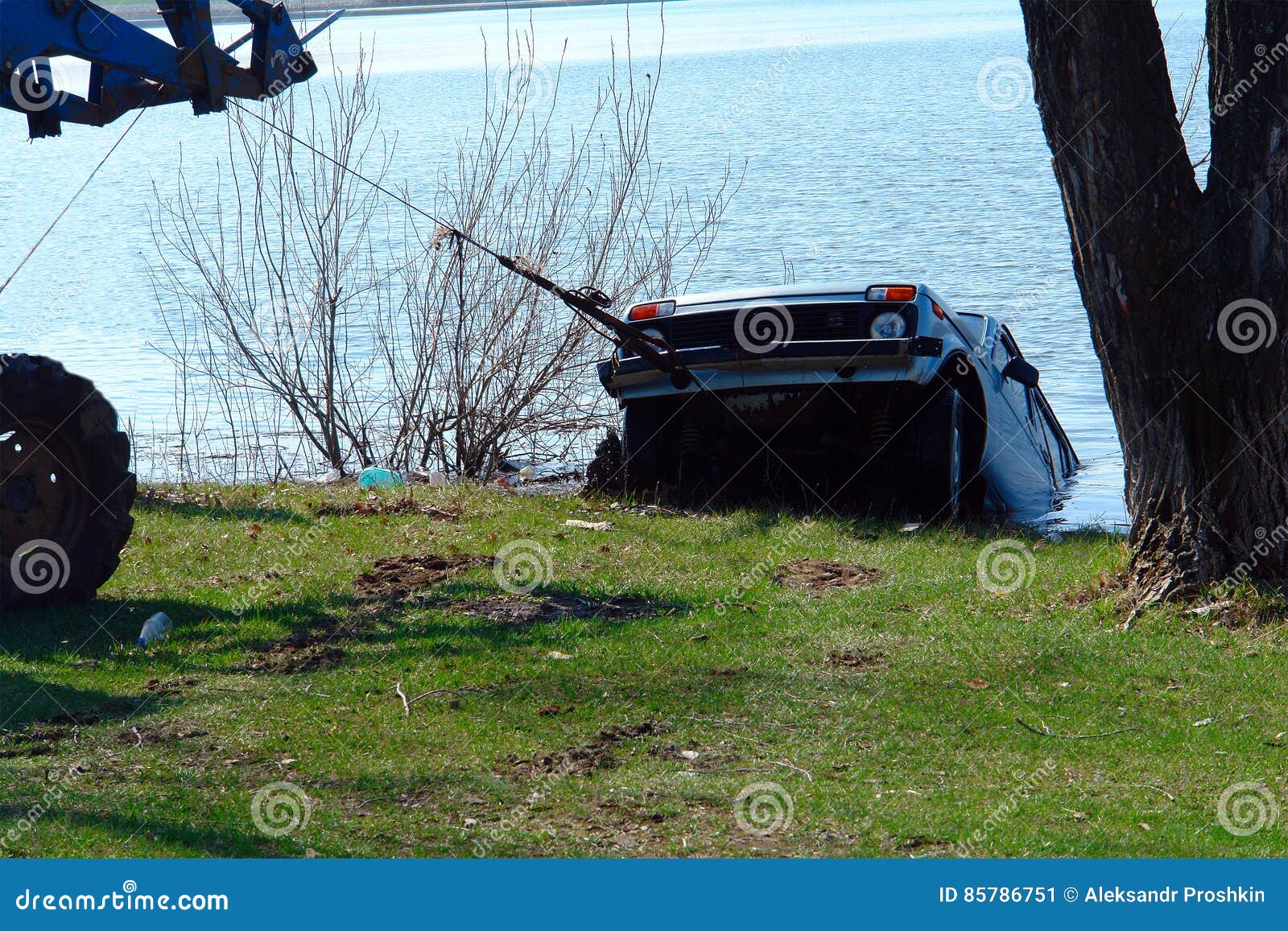 Car sank in the lake. stock image. Image of flooding - 85786751