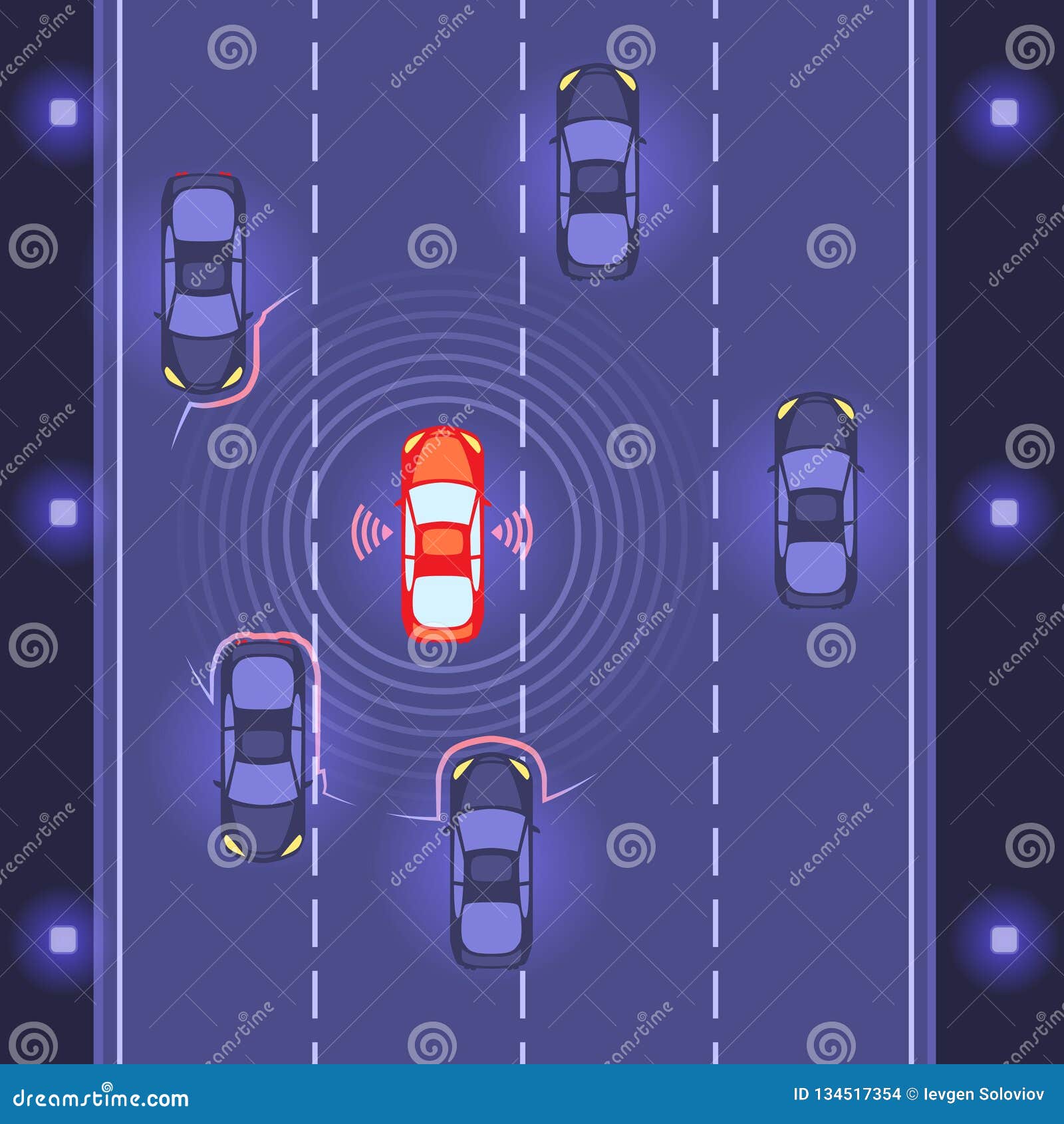 Car with scaning on road stock vector. Illustration of autonomous ...