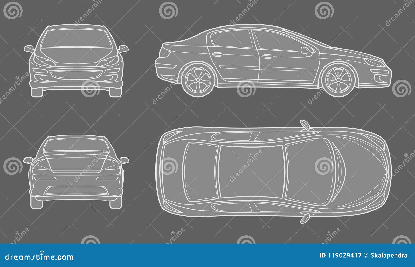 Car Schematic Drawing from Different Foreshortening Stock Vector ...