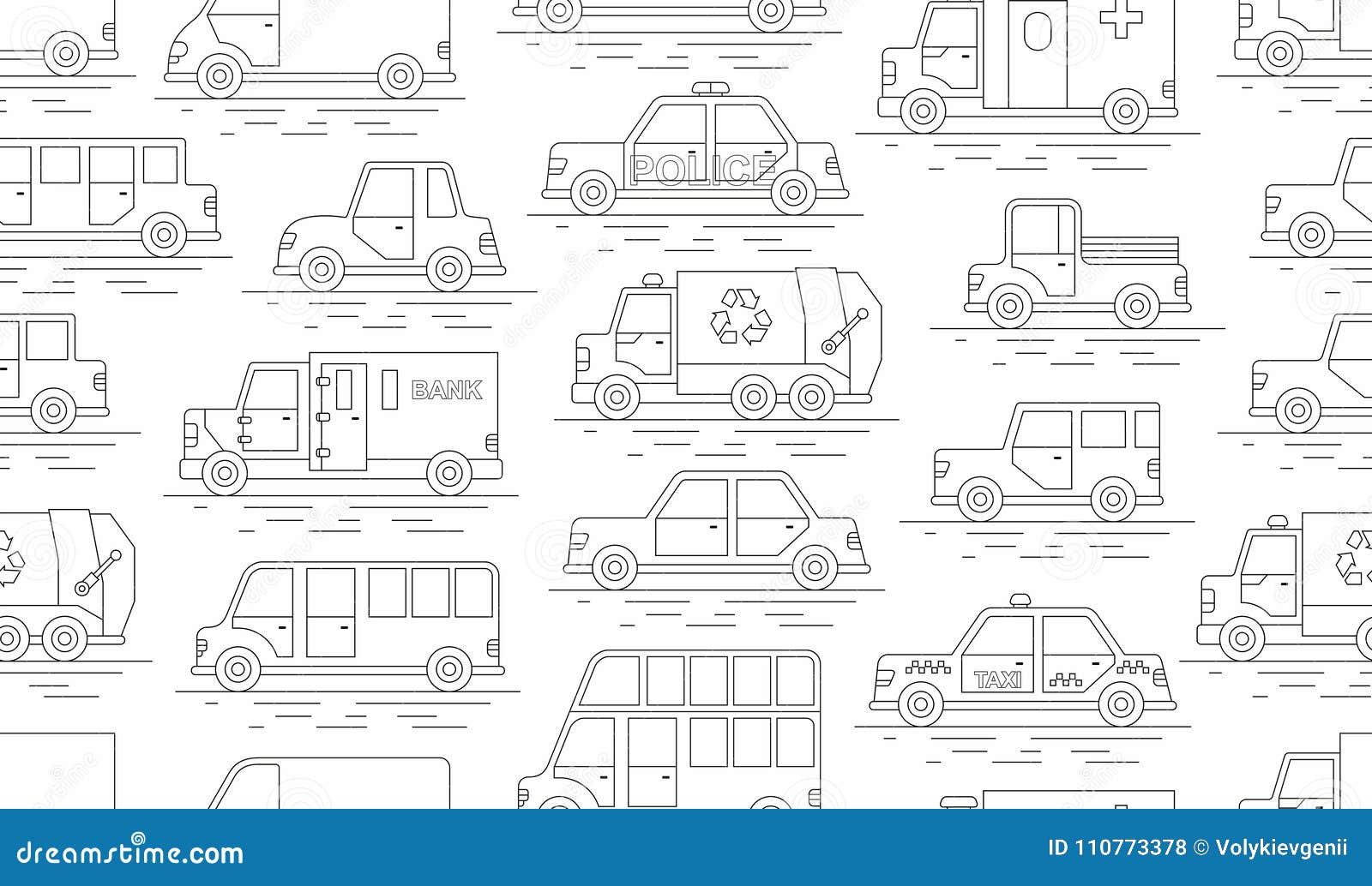 Car Seamless Pattern. Linear Style. Vector Illustration Stock Vector ...