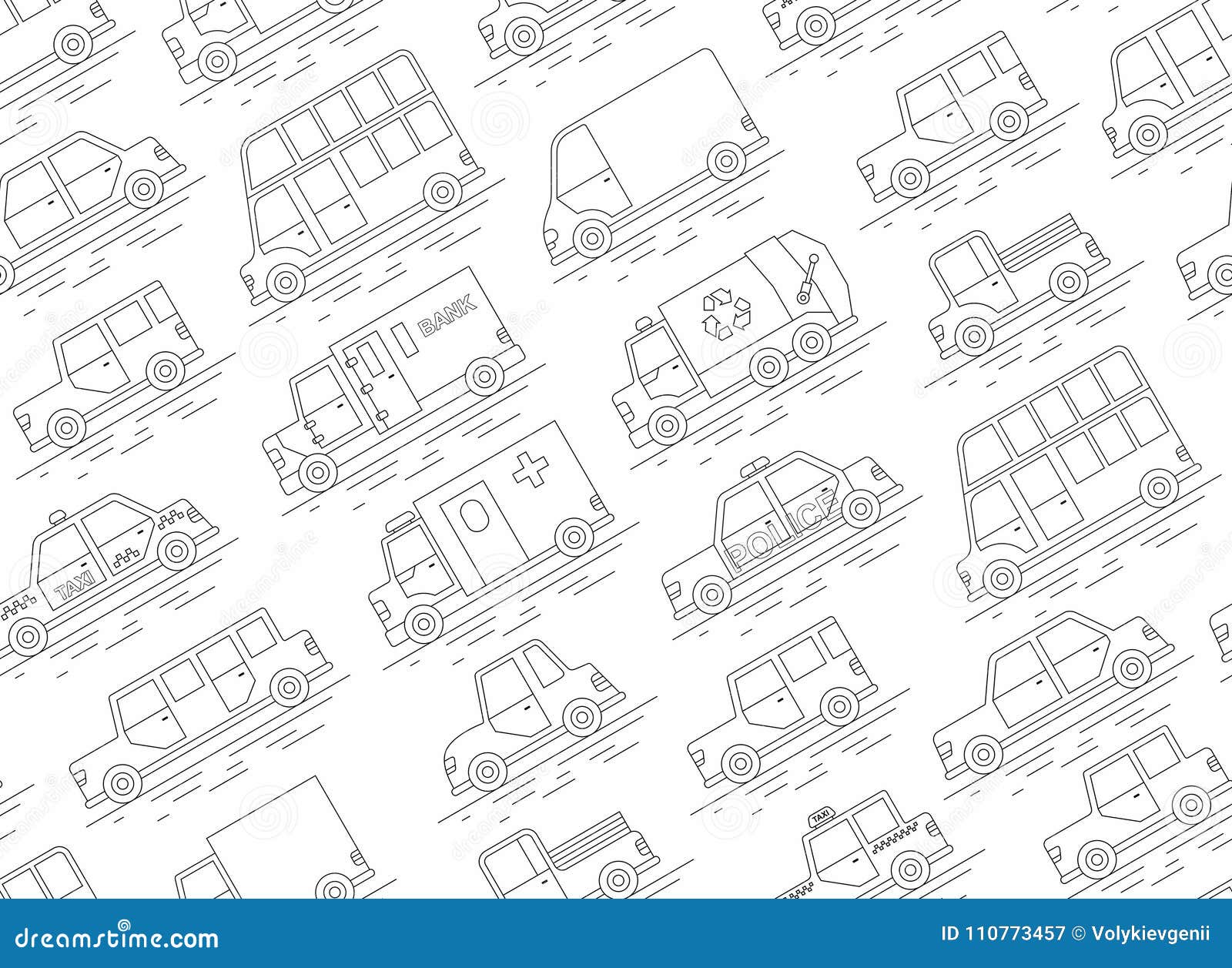 Car Seamless Pattern. Linear Style. Vector Illustration Stock Vector ...