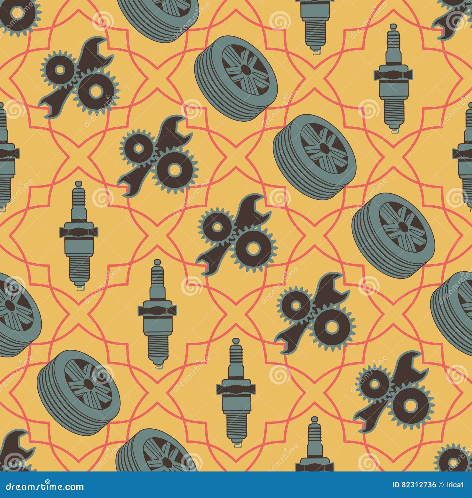 Car Seamless Pattern of Motor Vehicle Parts Spark Plug Wheels and Tools ...