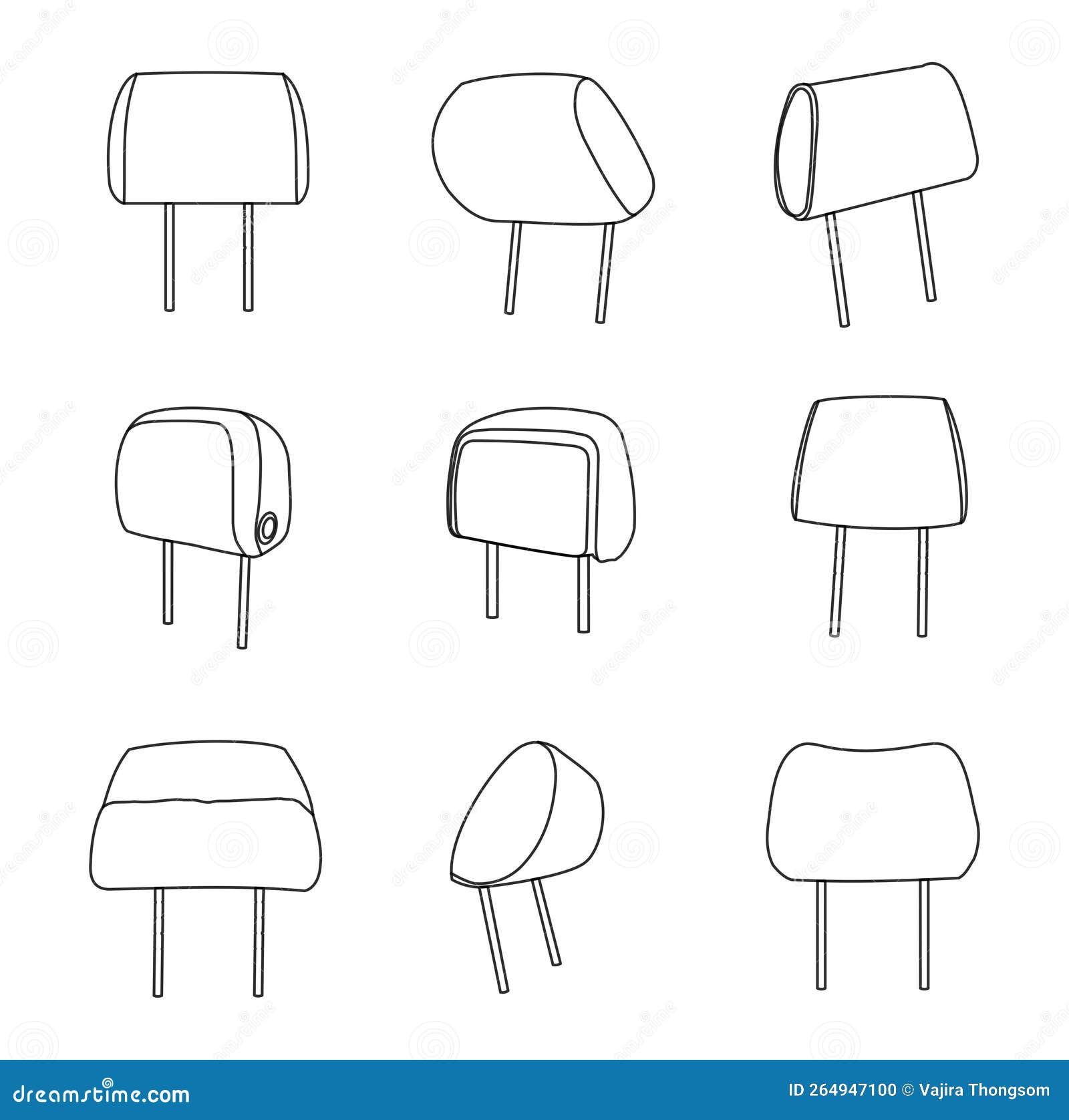 Car Seat Headrest Set on White Background, Vector Line Stock Vector ...