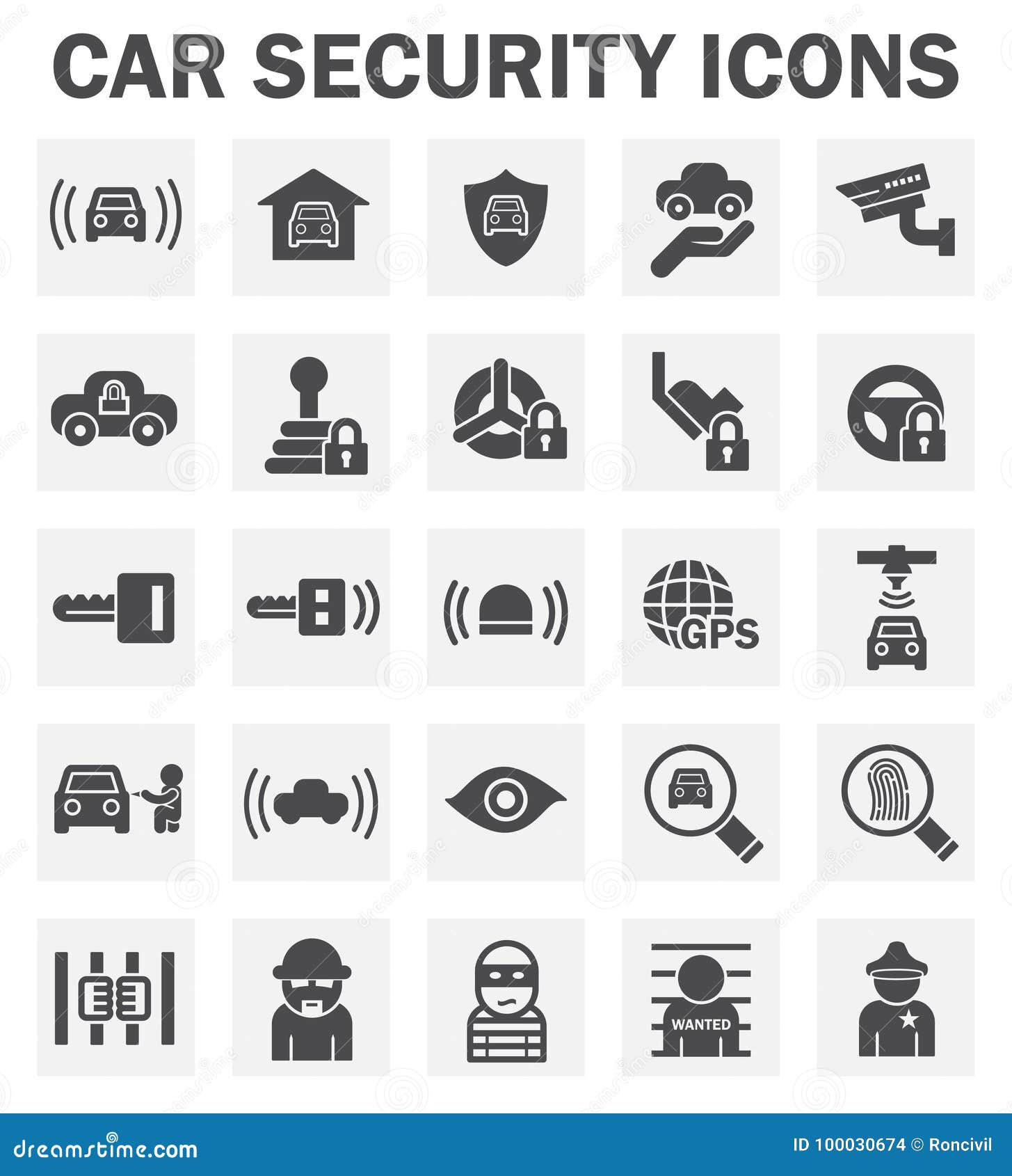 Car security icons stock vector. Illustration of fingerprint - 100030674