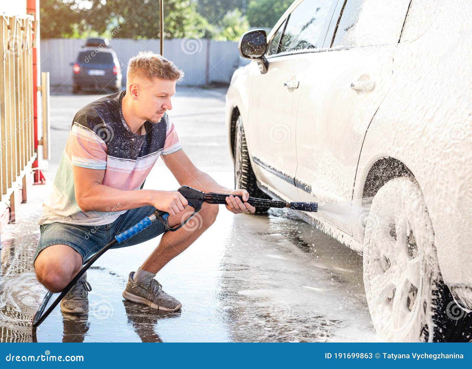 Car at Self Service Car Wash Stock Image - Image of foam, service ...