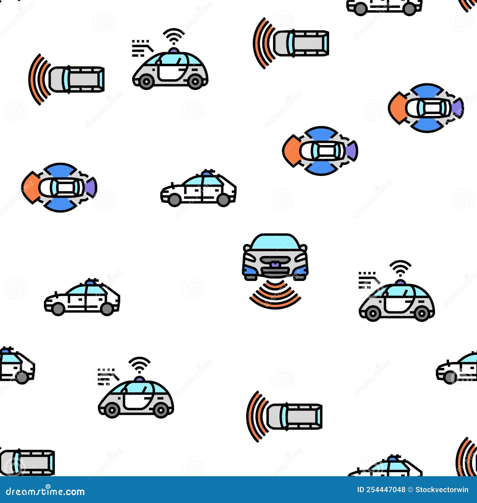 Car Self Vehicle Drive Smart Auto Vector Seamless Pattern Stock Vector ...