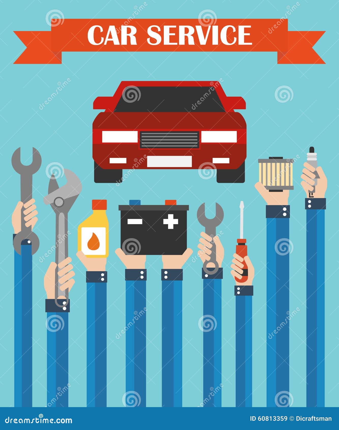 Car Service Concept Design Flat ,with Hands Stock Vector - Illustration ...
