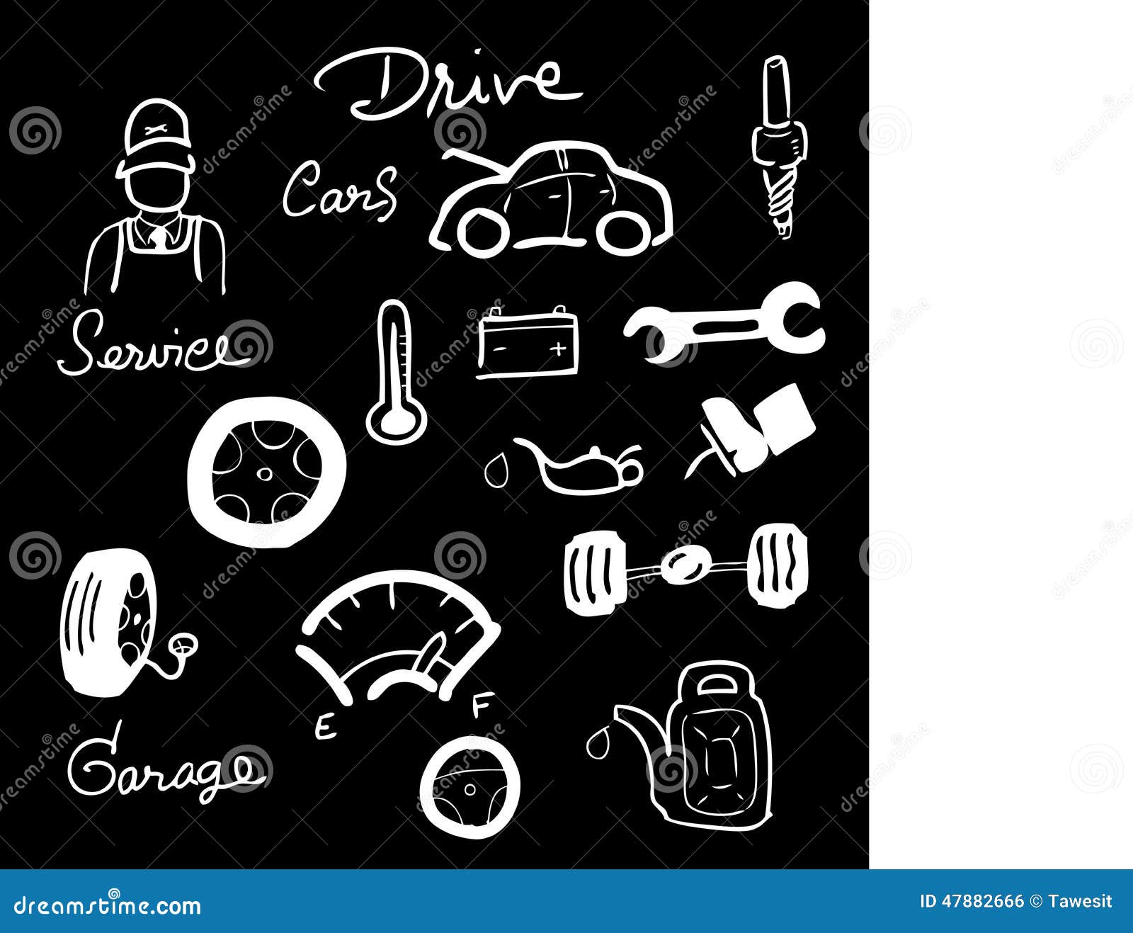 Car Service Drawing Icons Set Blackboard Stock Vector - Illustration of ...