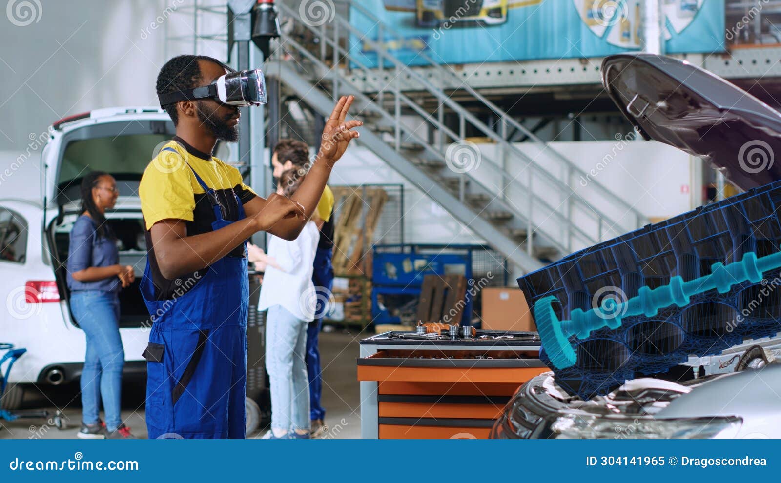 Car Service Expert Fixes Engine with VR Stock Image - Image of ...