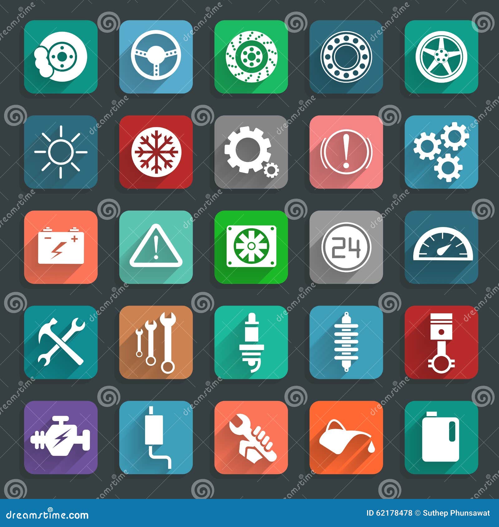 Car Service Flat Icons Set, Vector Illustration Modern Template Design ...