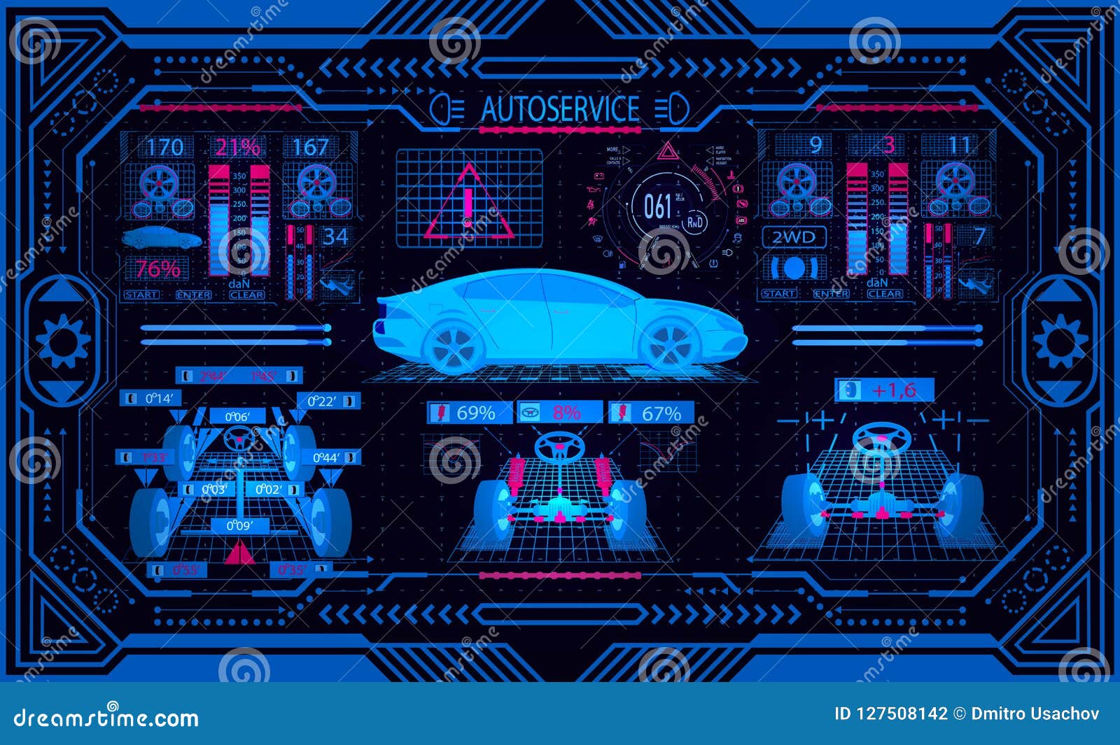 Car Service. Graphic Interface in a Stylized Frame. Diagnostic ...