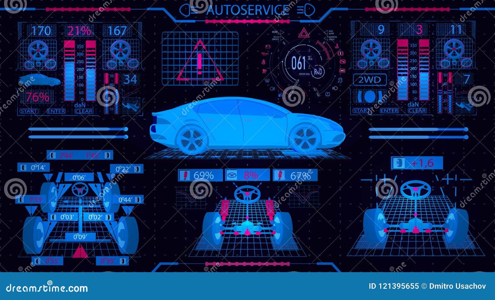 Car Service. Graphical Interface. Diagnostic Alignment of the Wheels ...