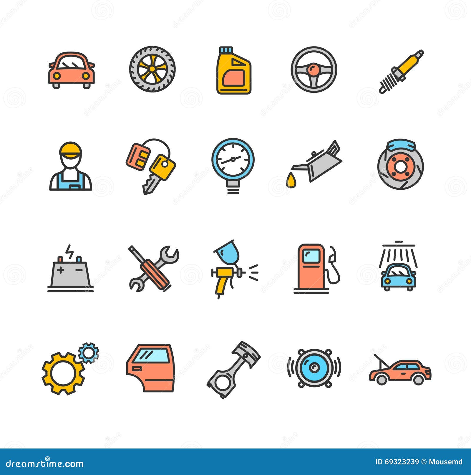 Car Service Icon Color Set. Vector Stock Vector - Illustration of ...