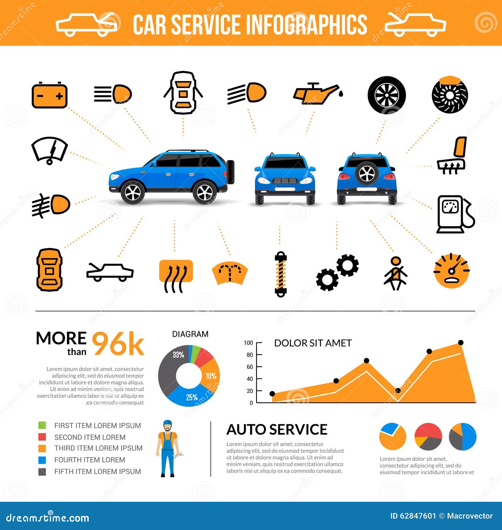 Car Service Infographic Set Stock Vector - Illustration of maintenance ...