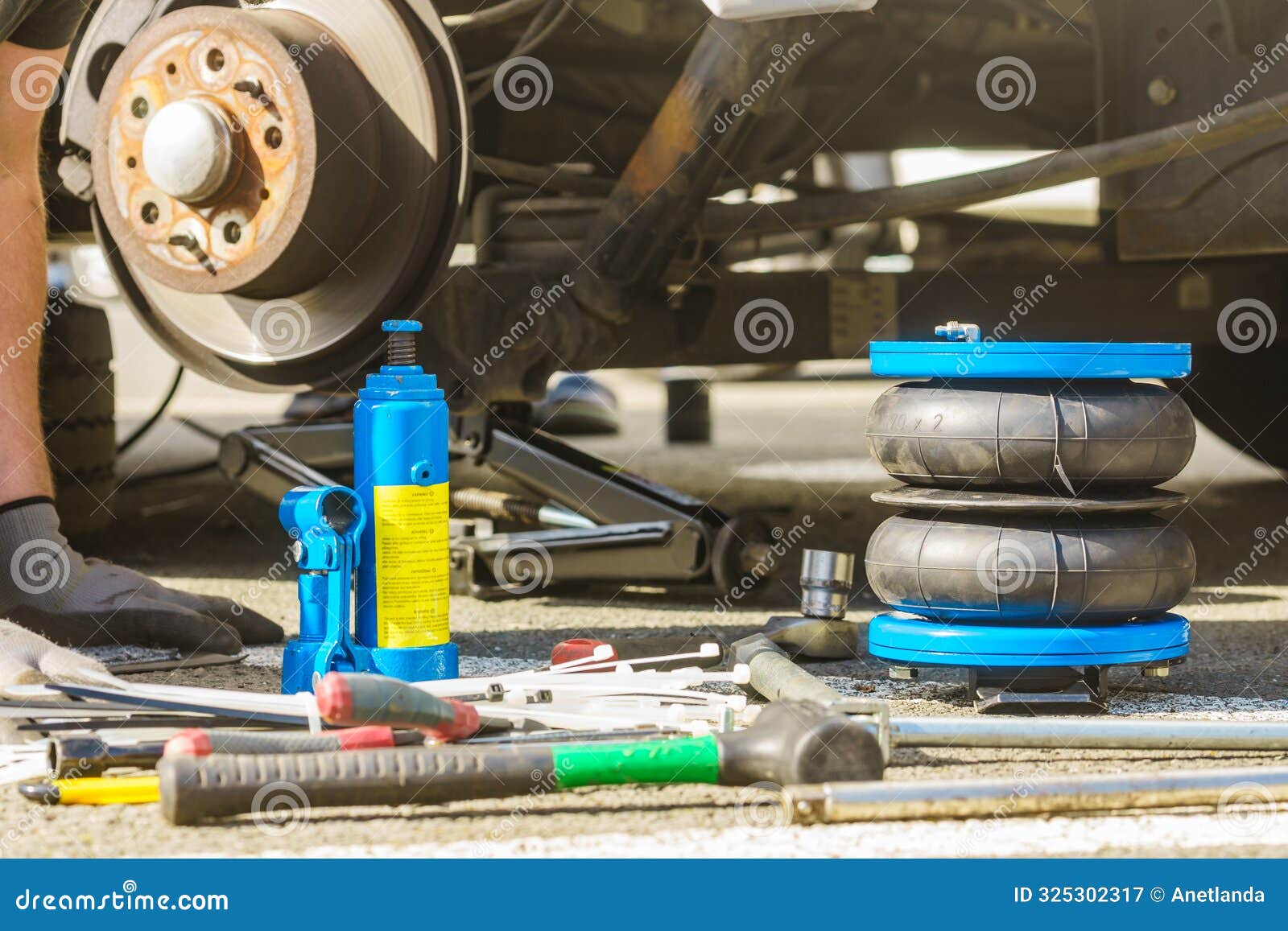 Car in Service. Installing Air Ride Suspension Stock Image - Image of ...