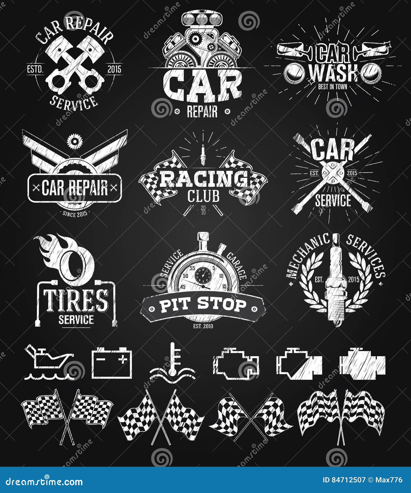 Car Service Labels, Emblems and Logos Chalk Drawing Stock Vector ...