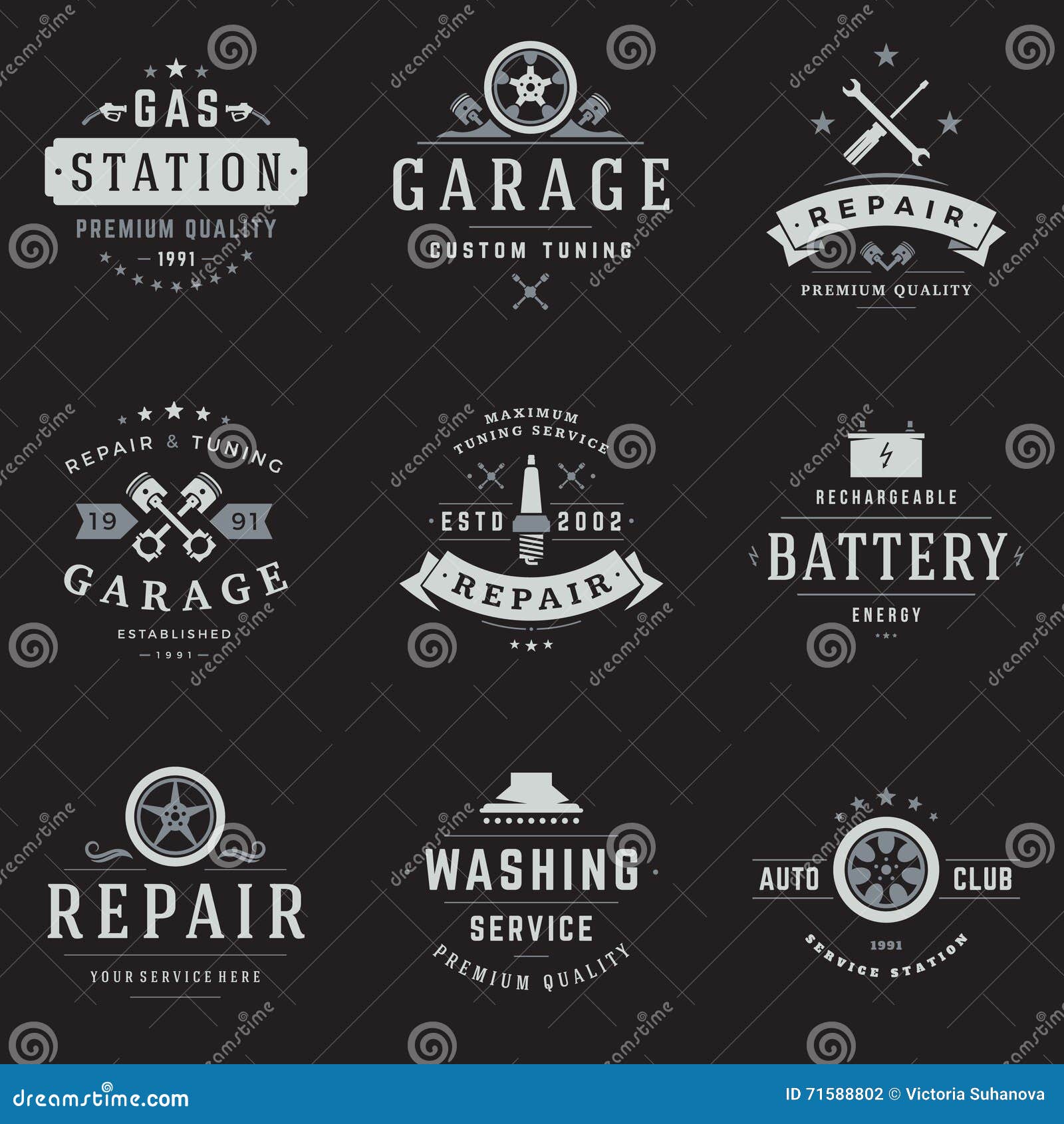 Car Service Logos Templates Set. Stock Vector - Illustration of piston ...