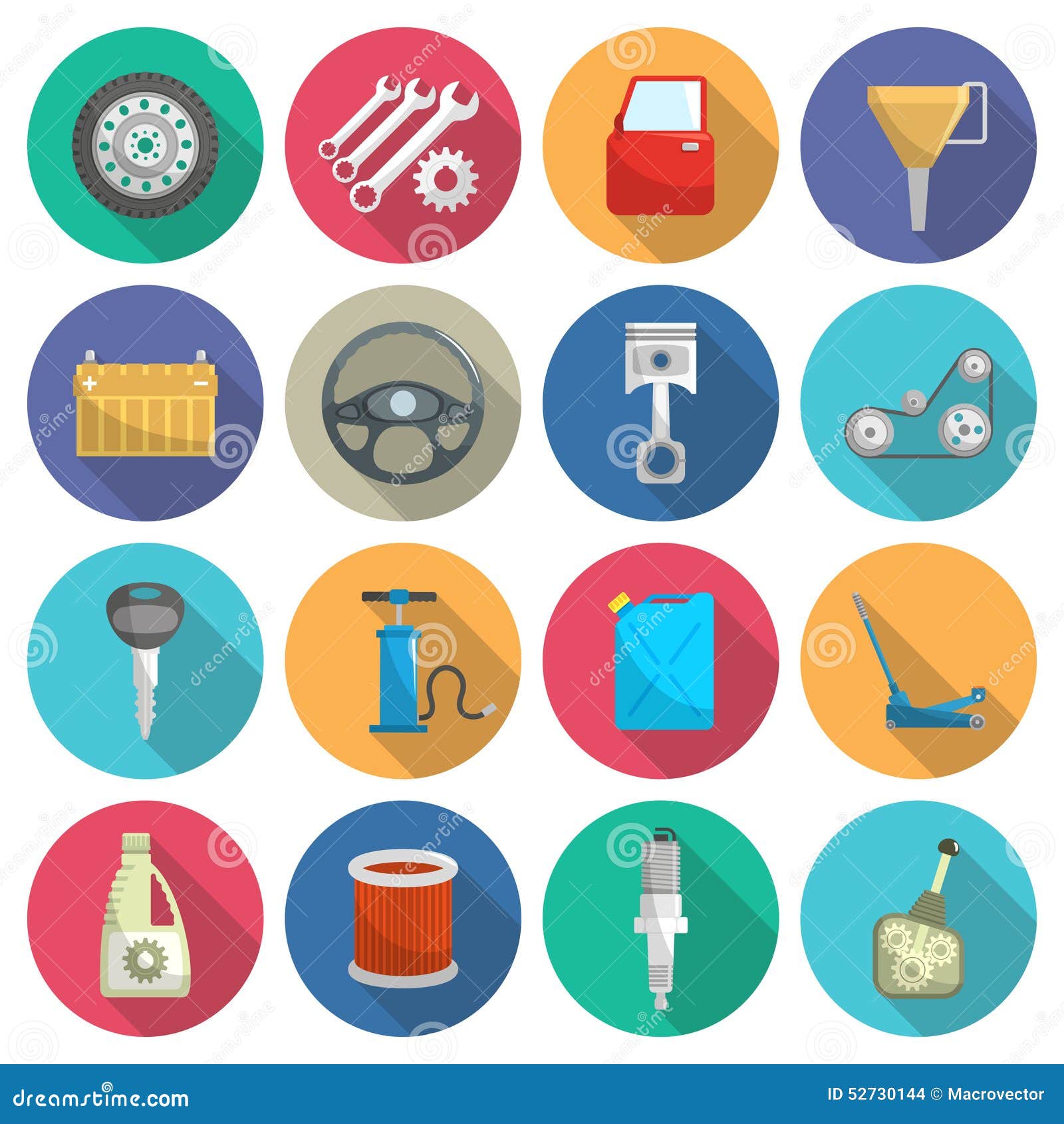 Car Service Maintenance Flat Icon Set Stock Vector - Illustration of ...