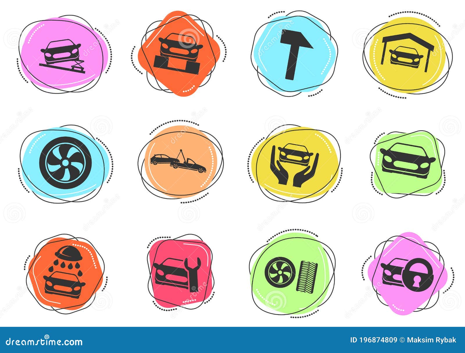 Car Service Maintenance Icon Set Stock Vector - Illustration of drawing ...