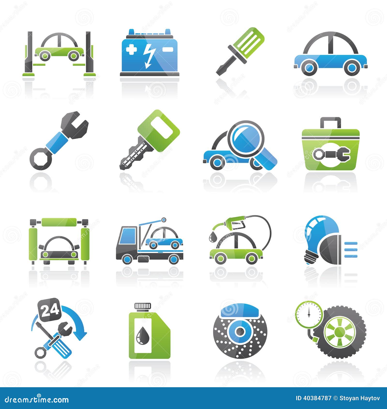 Maintenance Car Icons Set, Pop-art Style Cartoon Vector | CartoonDealer ...
