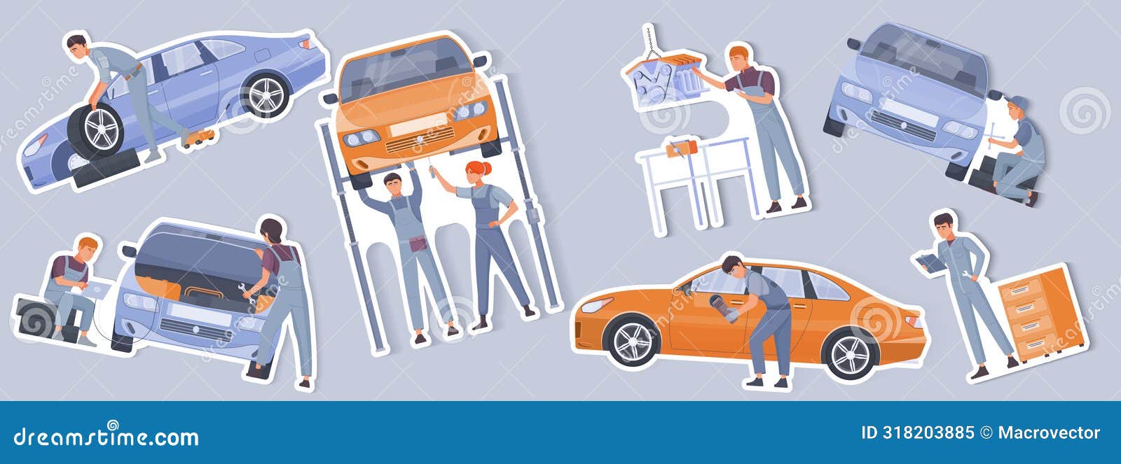 Car Service Maintenance Stickers in Flat Design Stock Image - Image of ...