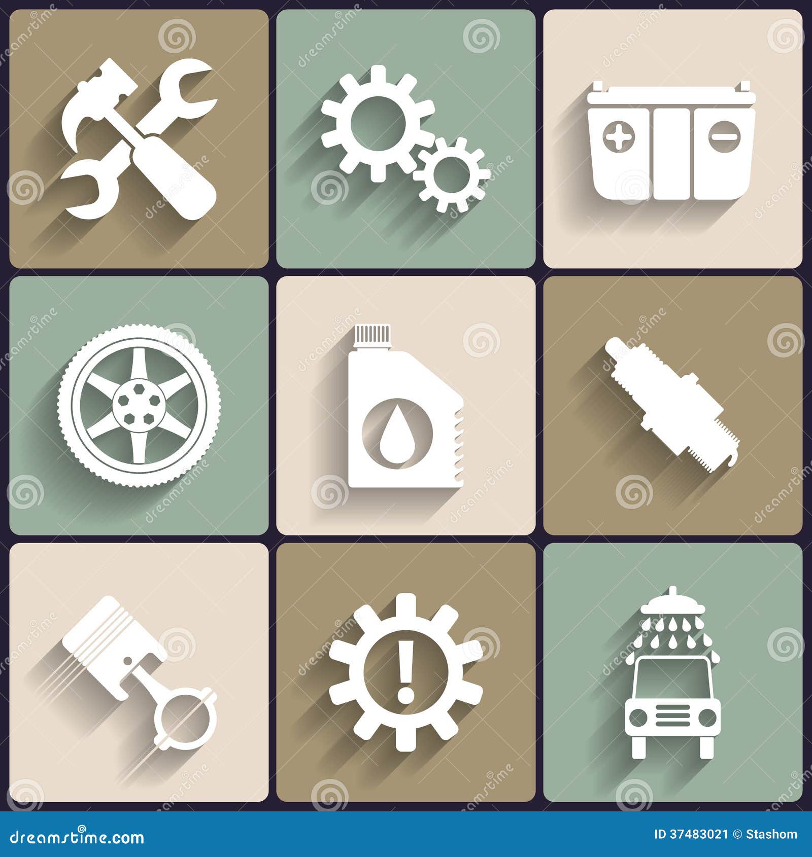 Car Service Maintenance Vector Flat Icon Set. Stock Vector ...