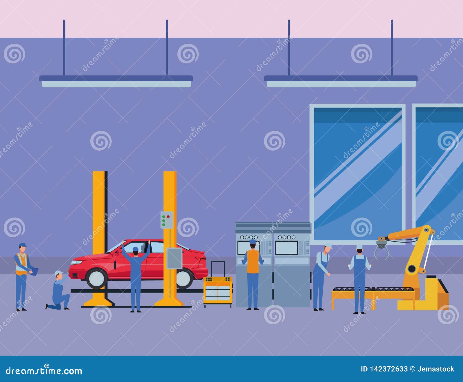Car Service Manufacturing Cartoon Stock Vector - Illustration of ...