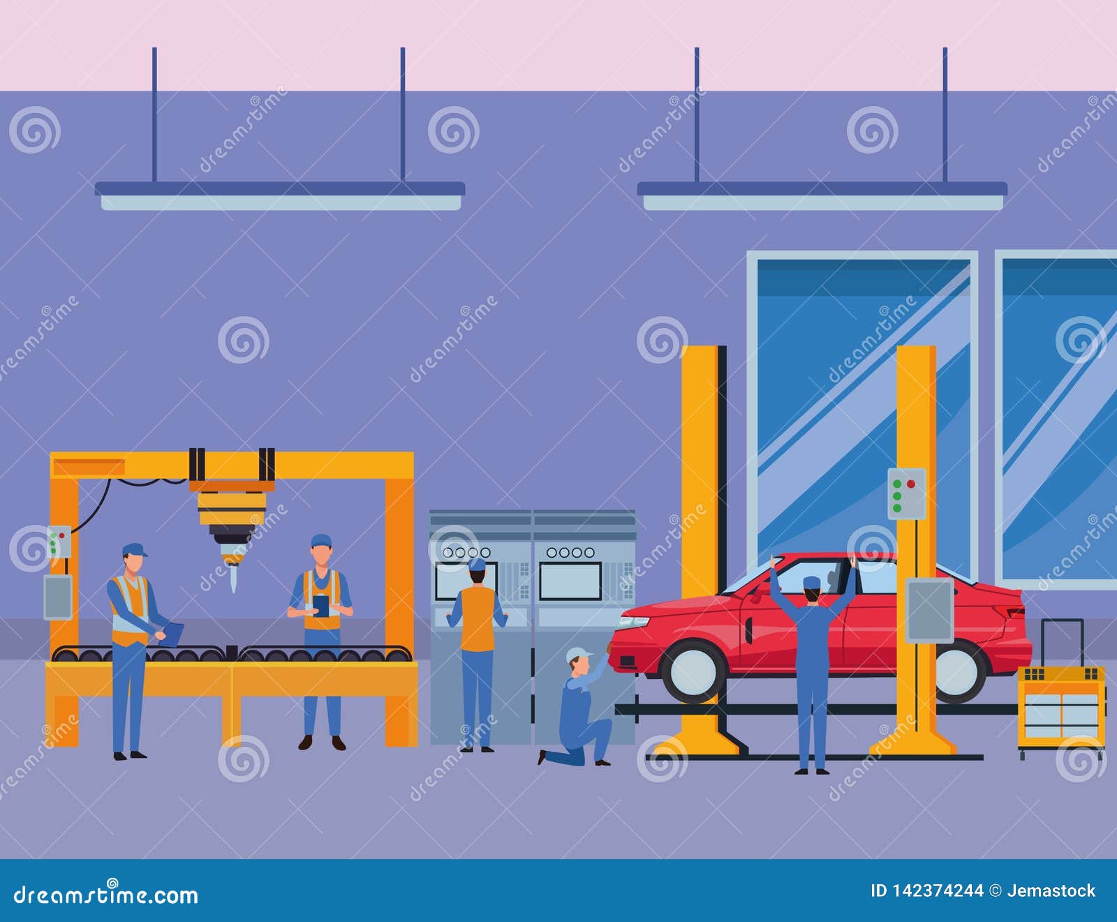 Car Service Manufacturing Cartoon Stock Vector - Illustration of design ...