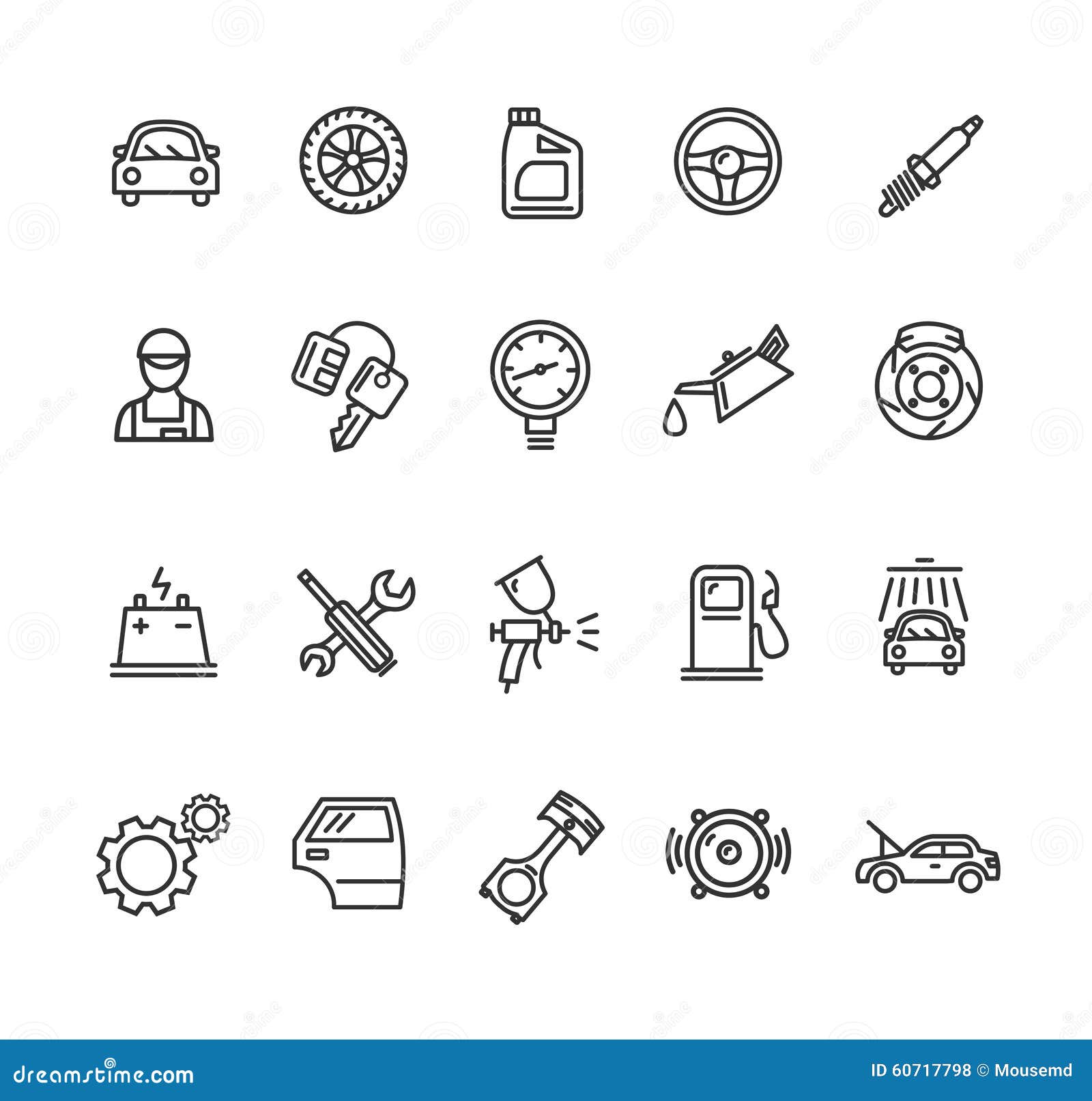Car Service Outline Icons Set With Battery, Oil, Gear Shifter, Filter ...