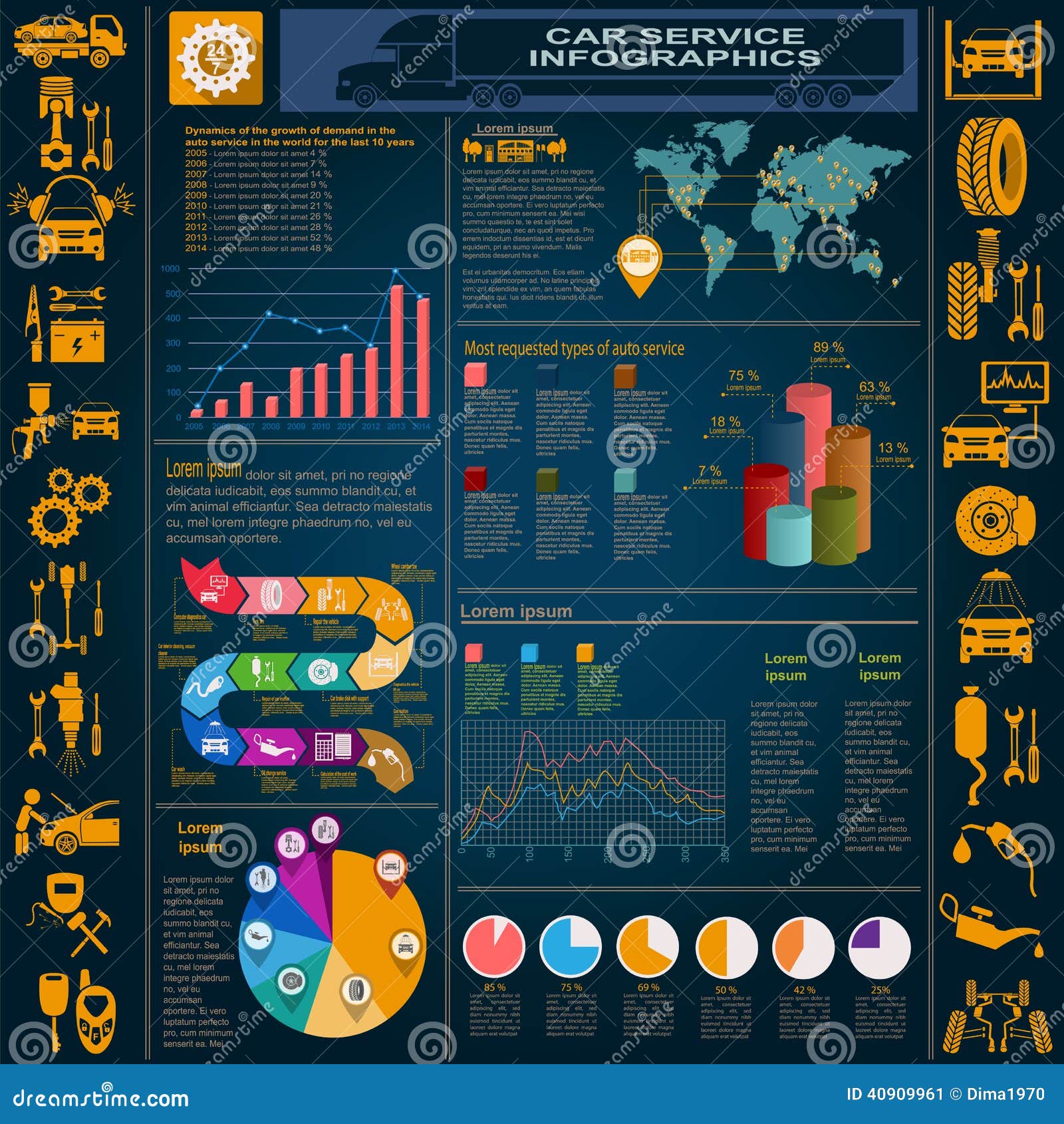 Car Service, Repair Infographics Stock Vector - Illustration of ...