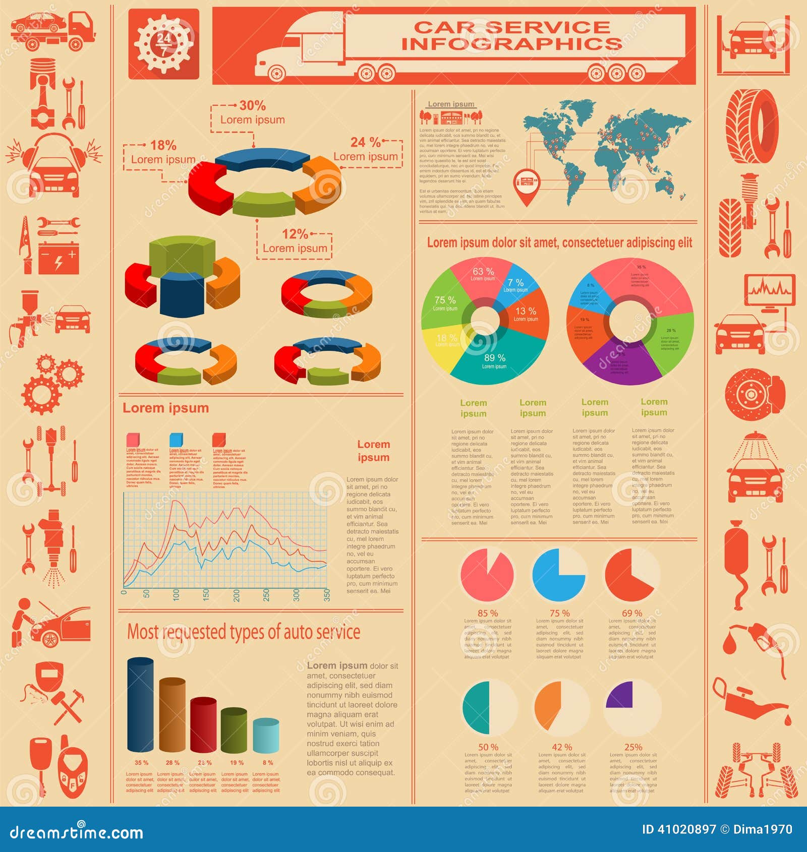 Car Service, Repair Infographics Stock Vector - Illustration of battery ...