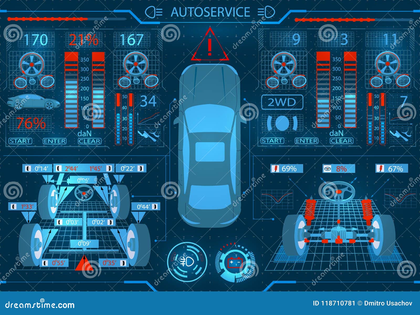Car Service. Graphical Interface. Diagnostic Alignment Of The Wheels ...