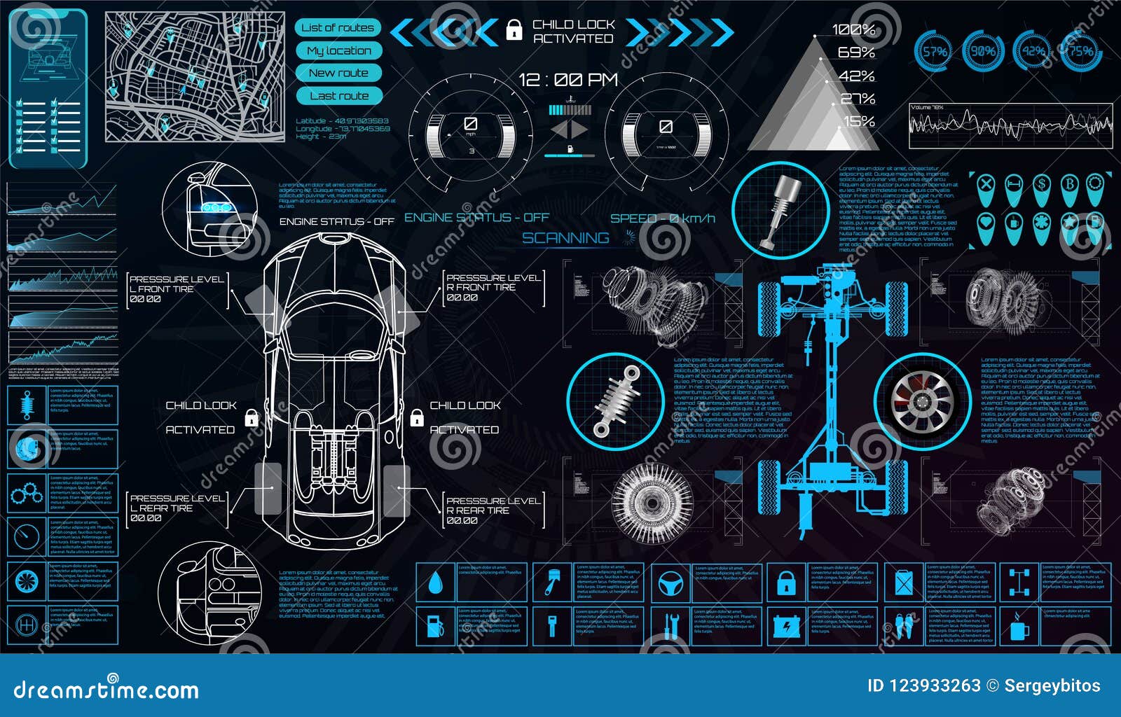 Car Service in the Style of HUD. Virtual Interface Stock Vector ...